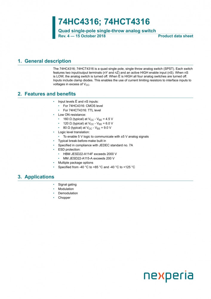 74HC4316 datasheet page 1