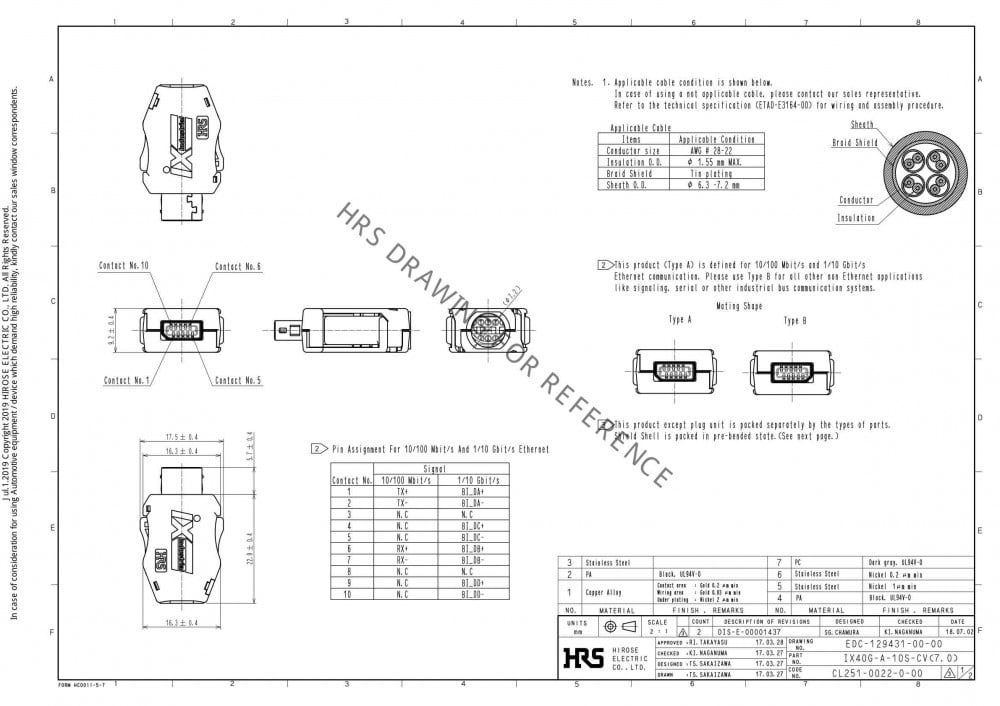 HRS IX40G-A-10S-CV(7.0) technical drawing page 1