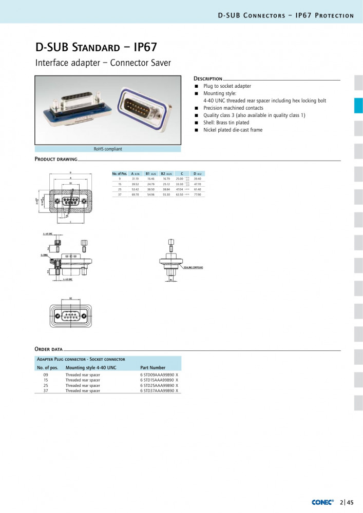Conec D-Sub IP67 technical document, page 1