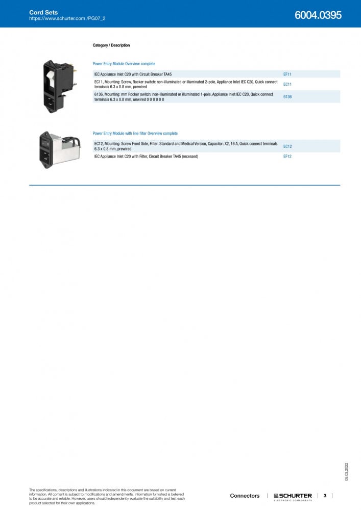 SCHURTER 6004.0395 technical document page 3