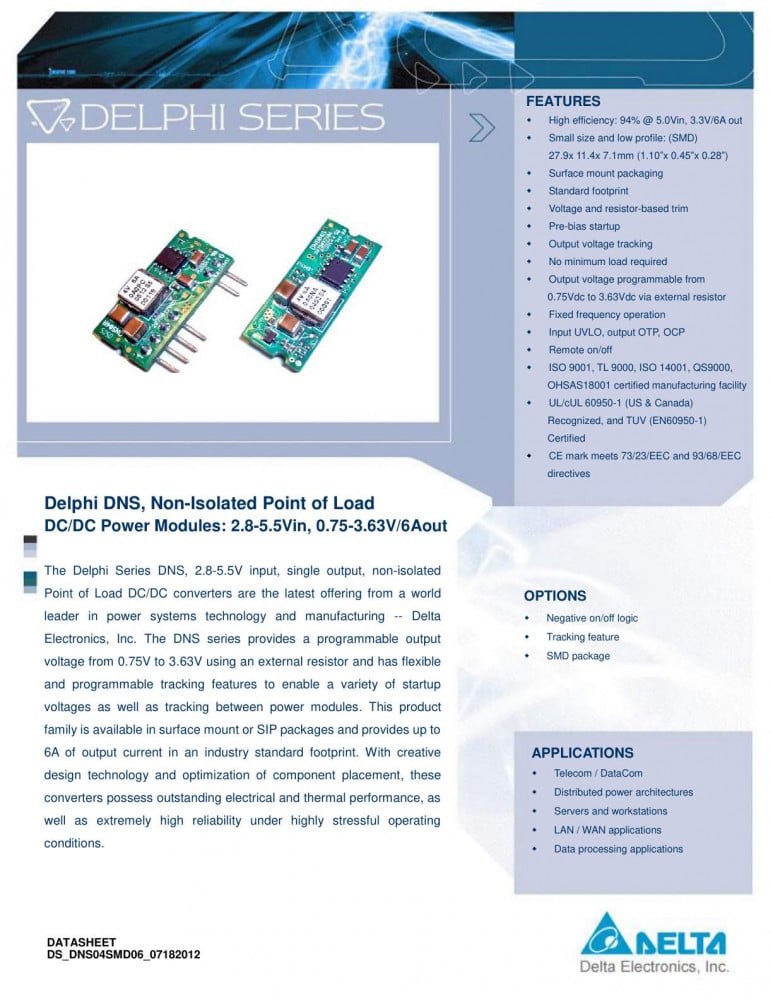 DELTA DNS datasheet page 1