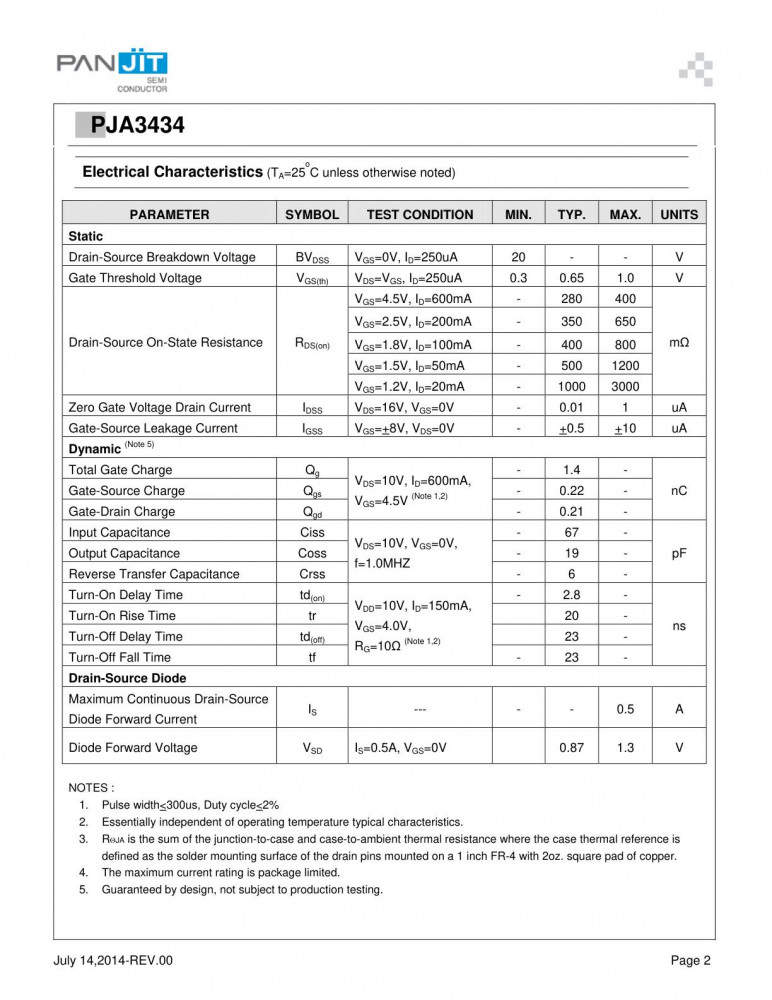 PANJIT PJA3434 datasheet page 2