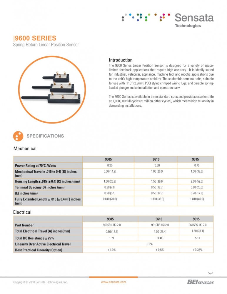 Sensata 9600 Series datasheet page 1