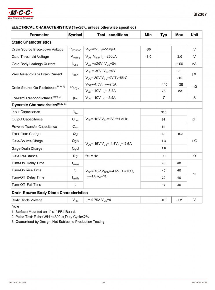 SI2307-TP datasheet page 2