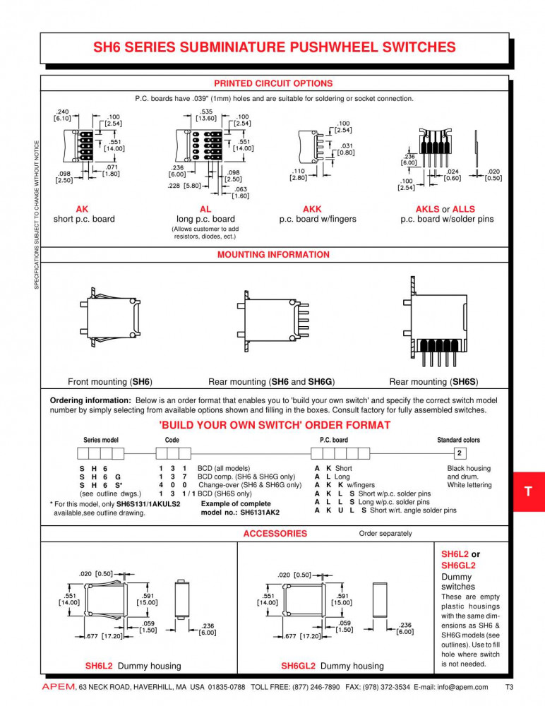 APEM SH6 series datasheet page 3
