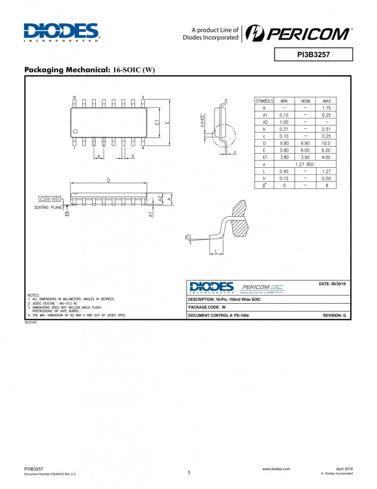 PI3B3257QEX datasheet page 5