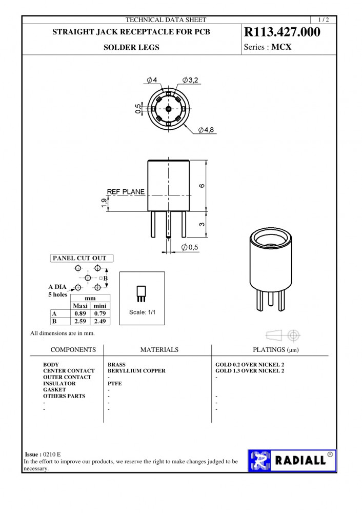 Radiall R113427000 technical document, page 1