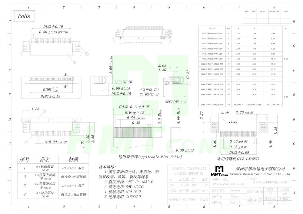 FPC0.5-WSS11-30P211-H20 technical document preview