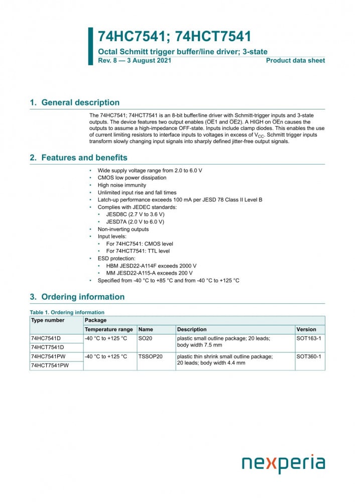 74HC7541 datasheet page 1