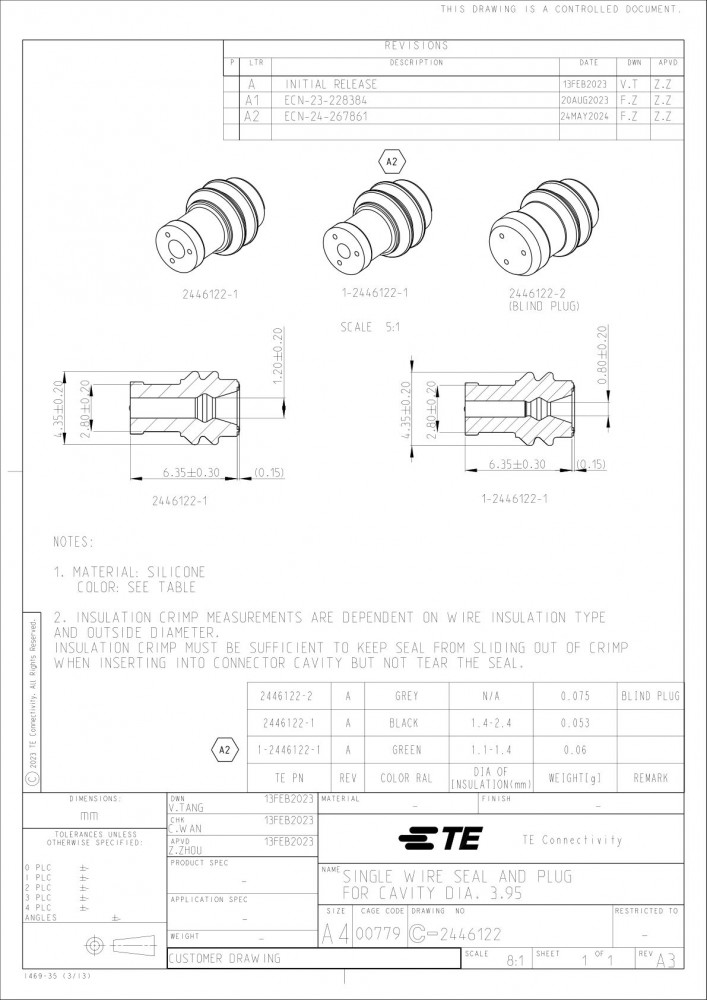 TE Connectivity 2446122 customer drawing preview