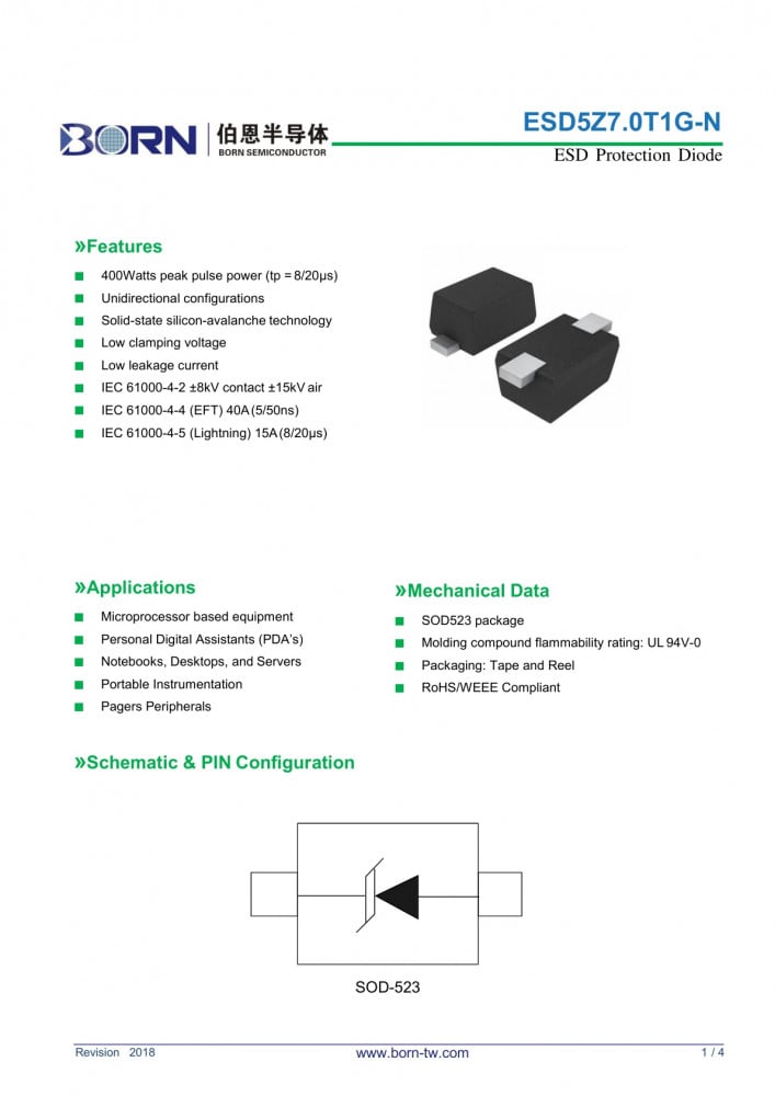 ESD5Z7.0T1G datasheet page 1