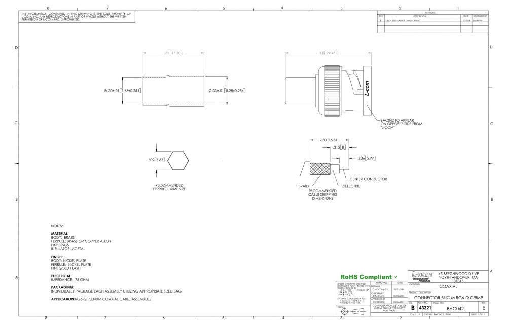 L-com BAC042 engineering drawing