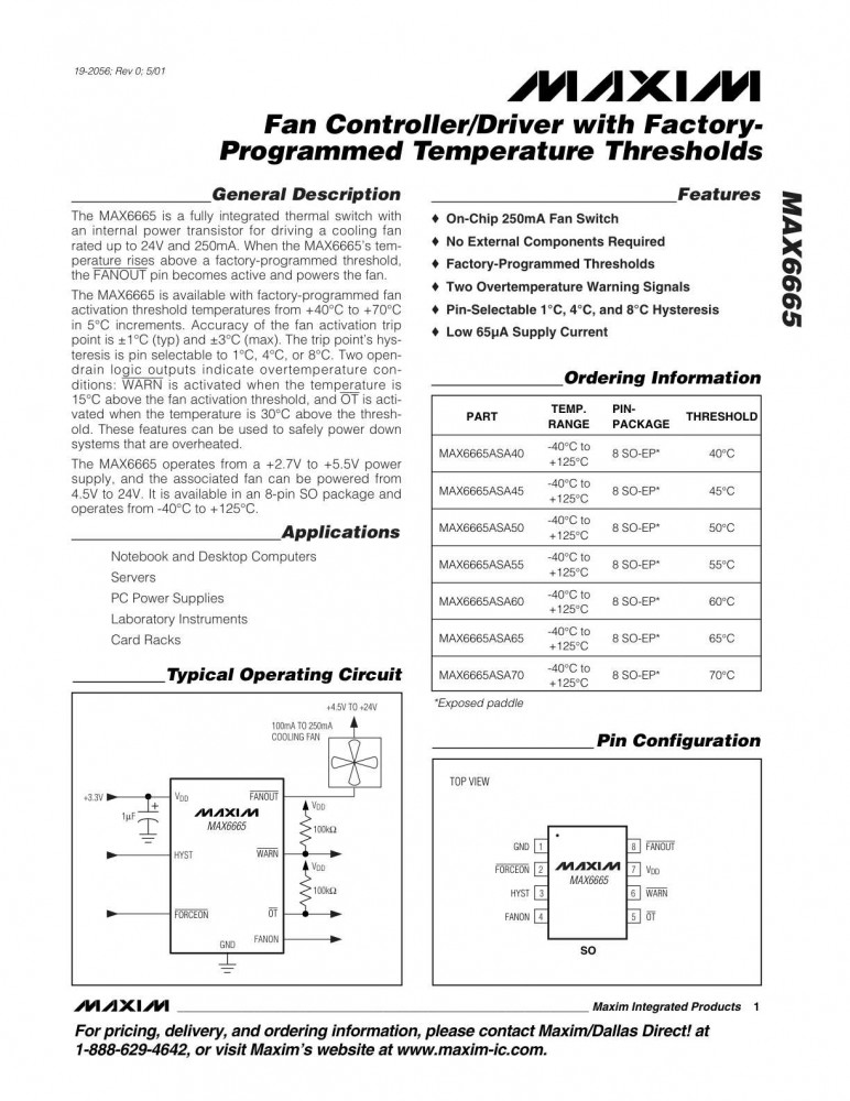 MAX6665 technical document page 1