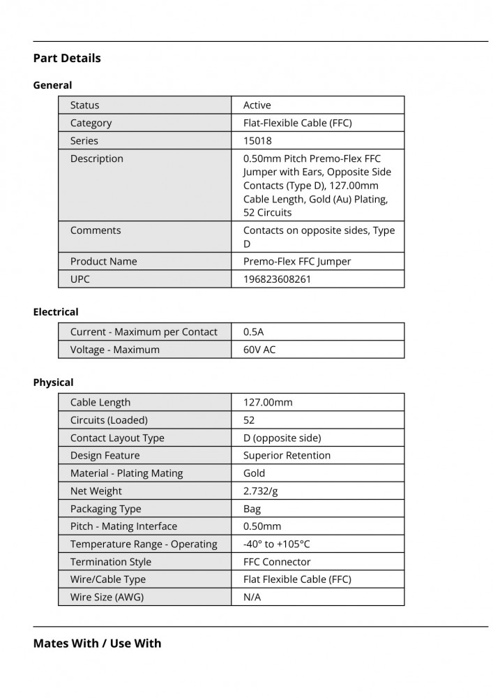 Molex 0.50 mm pitch FFC specification, page 2