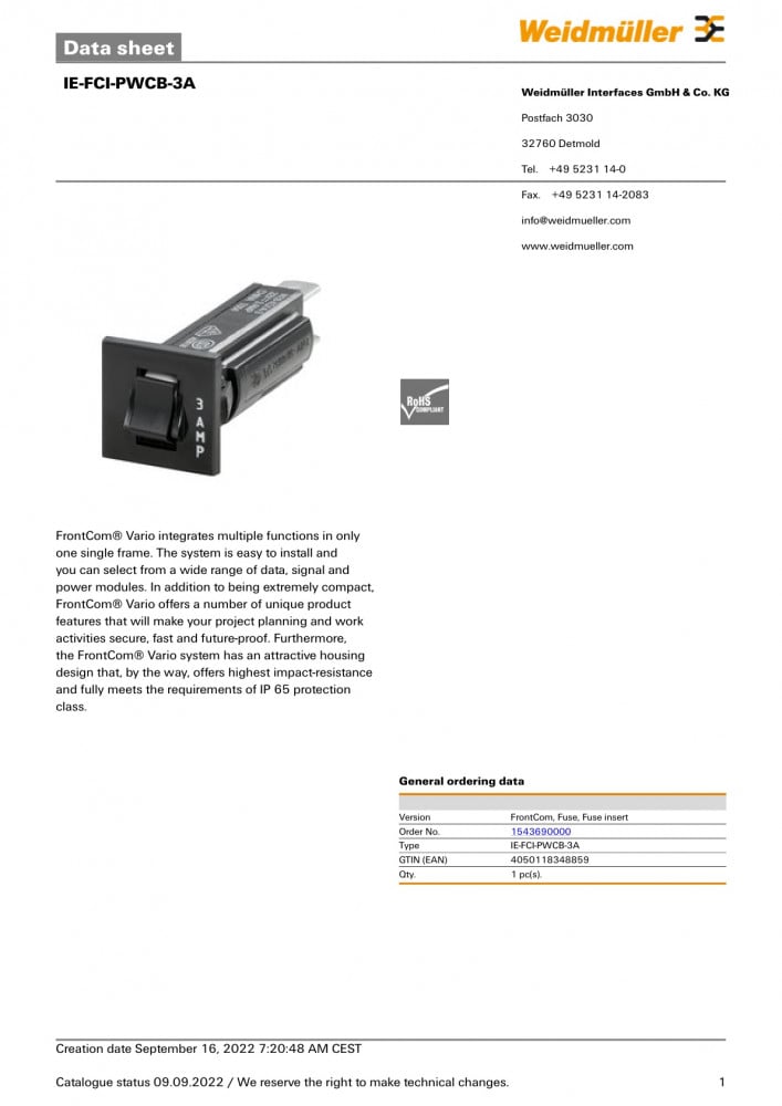 WEIDMULLER IE-FCI-PWCB-3A document page 1
