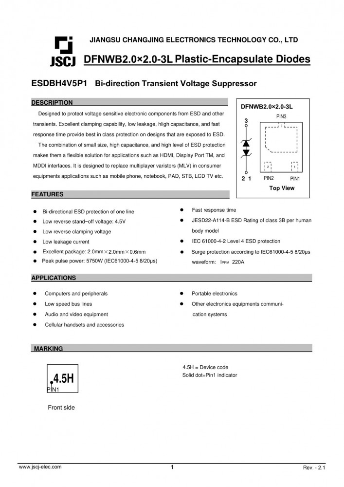 ESDBH4V5P1 datasheet page 1