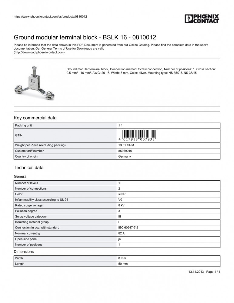 Phoenix Contact 0810012 datasheet page 1