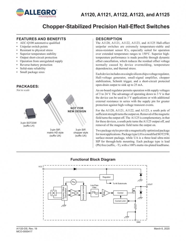 A1121LUA-T datasheet page 1