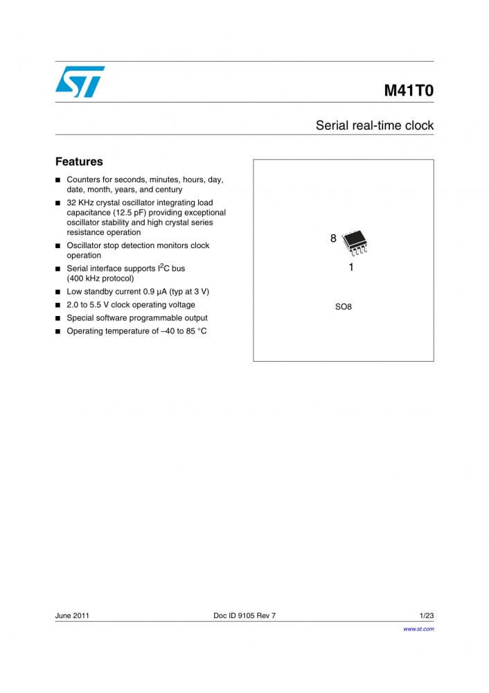 M41T0M6F datasheet page 1