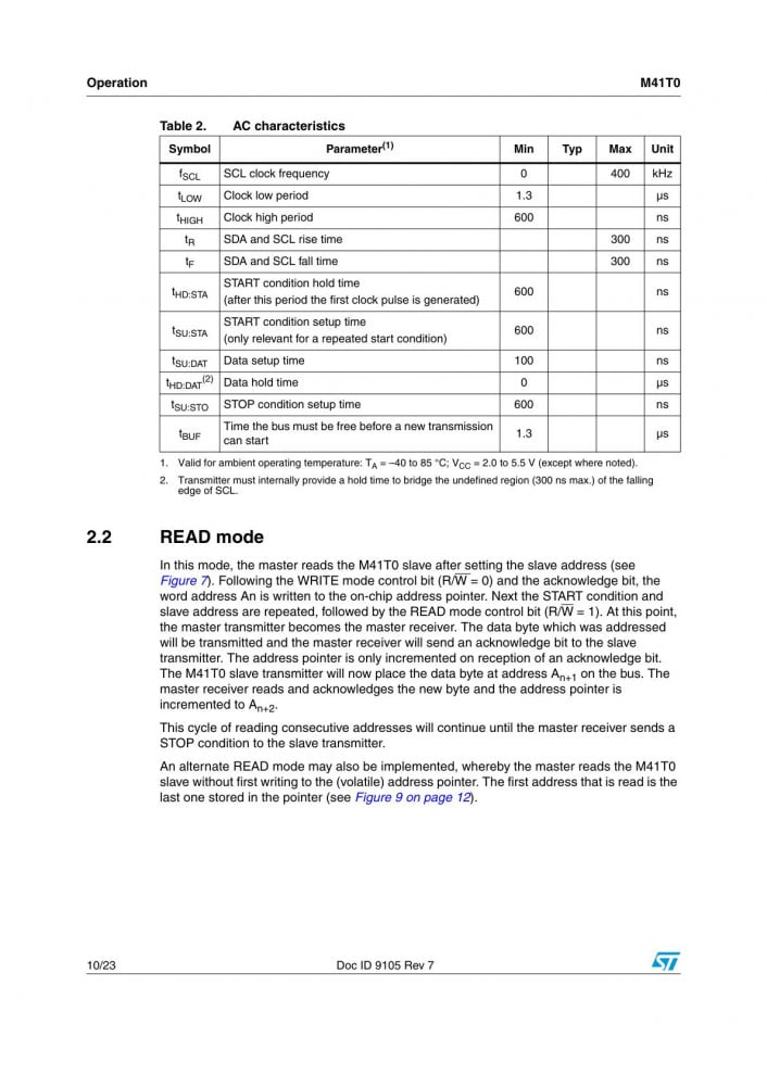 M41T0M6F datasheet page 10