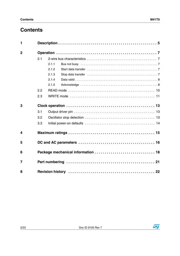 M41T0M6F datasheet page 2