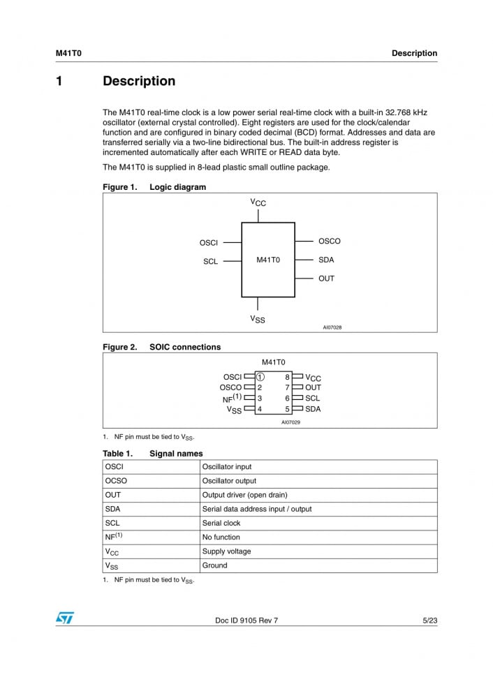 M41T0M6F datasheet page 5