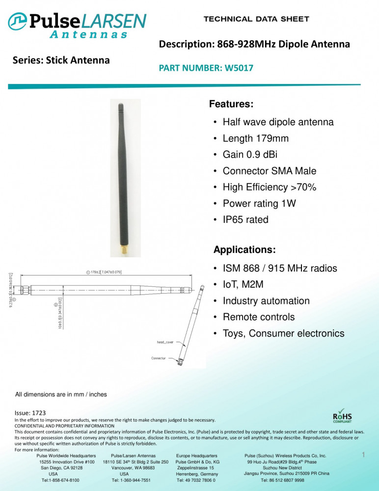 PULSE W5017 datasheet page 1