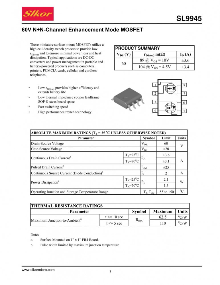 SL9945 datasheet page 1