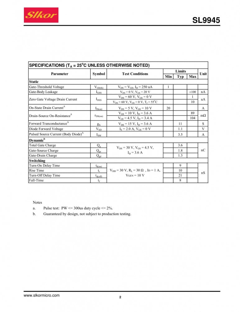 SL9945 datasheet page 2