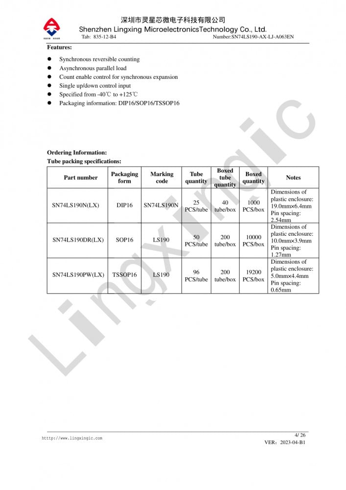 SN74LS190N(LX) datasheet page 4