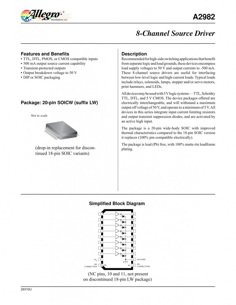 A2982SLWTR-T datasheet page 1