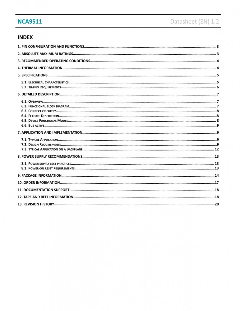 NCA9511-DSPR datasheet page 2