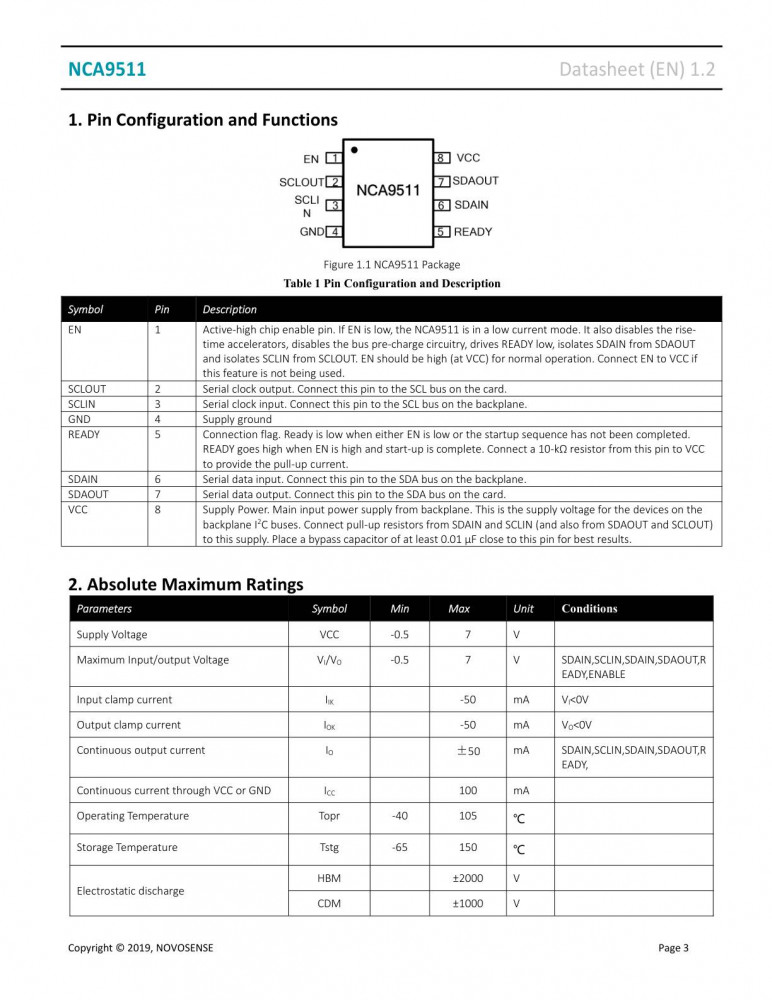 NCA9511-DSPR datasheet page 3