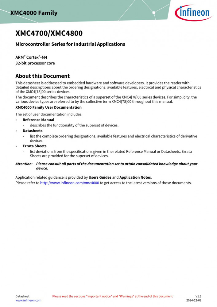 XMC4700 XMC4800 datasheet page 1
