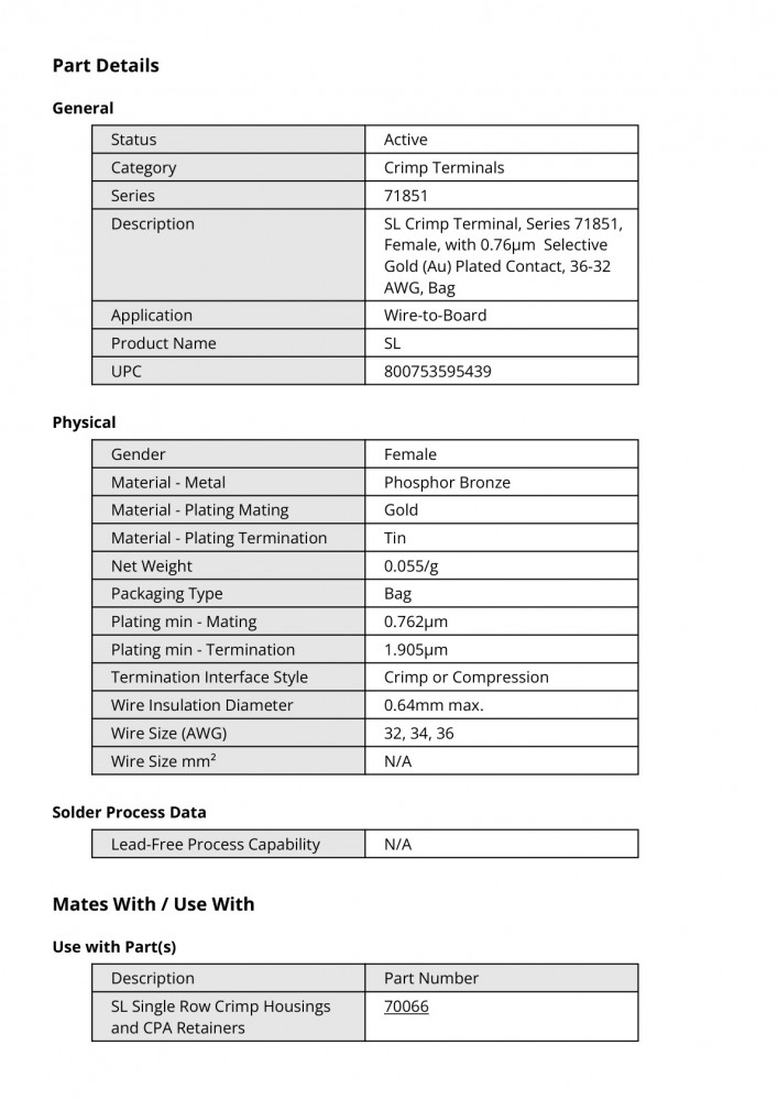 MOLEX SL product specification page 2