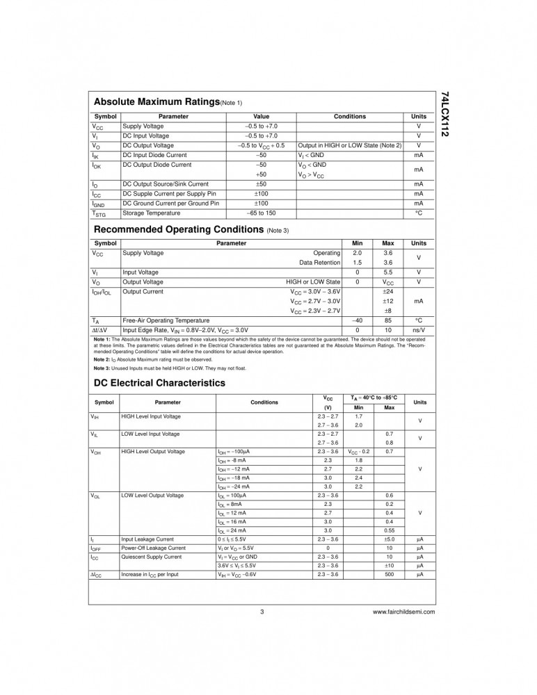 74LCX112 datasheet page 4