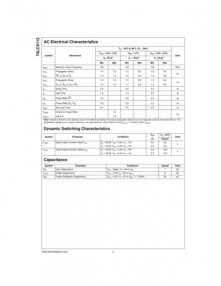 74LCX112 datasheet page 5