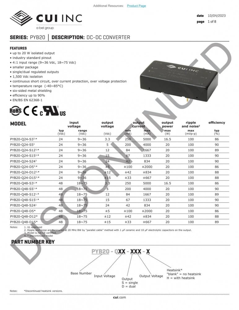 PYB20 series datasheet page 1