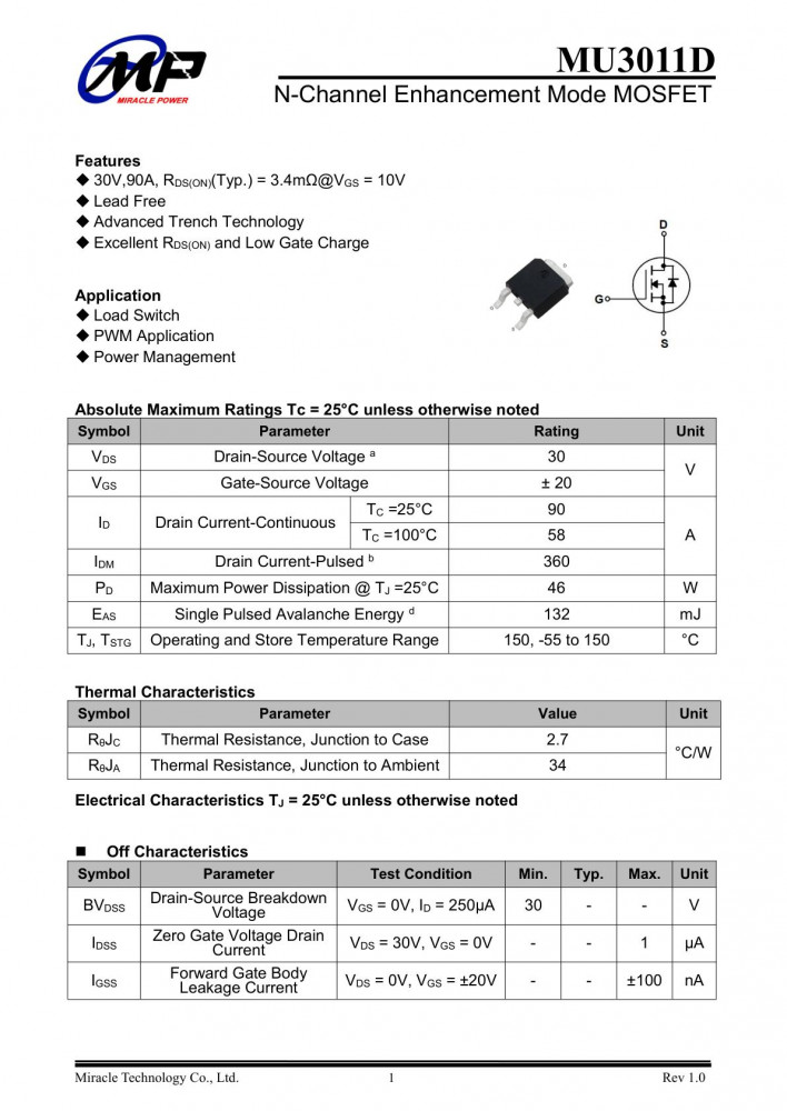 MU3011D datasheet page 1