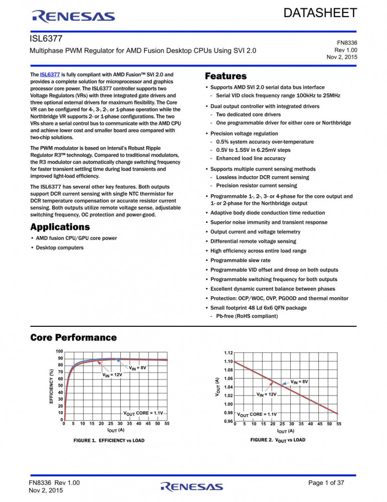 ISL6377IRZ technical document page 1