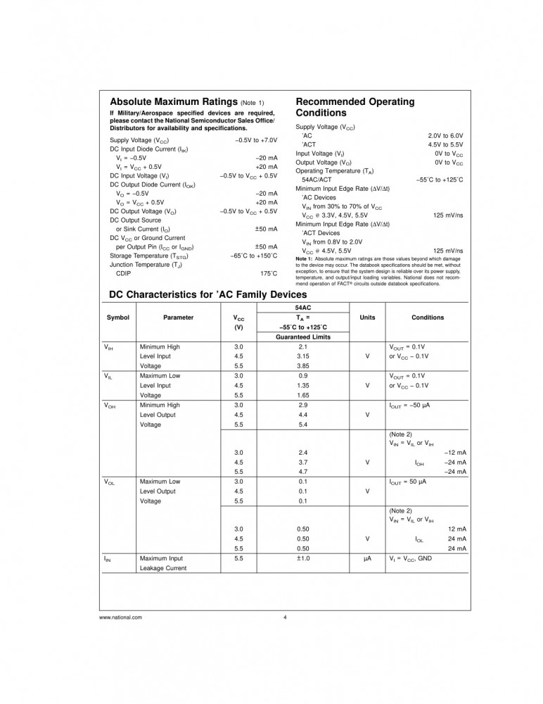 54ACT373DM/B datasheet page 4