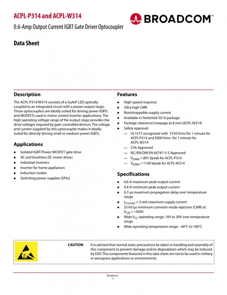 ACPL-W314-500E datasheet page 1