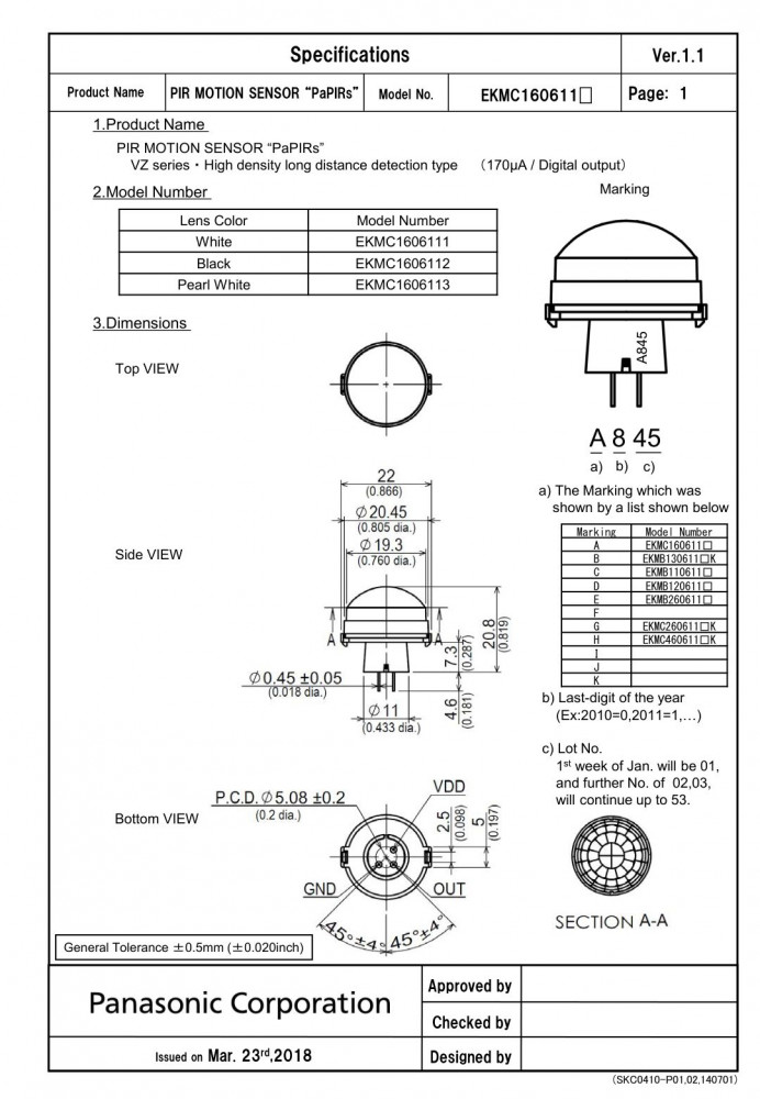 EKMC160611 specification page 1
