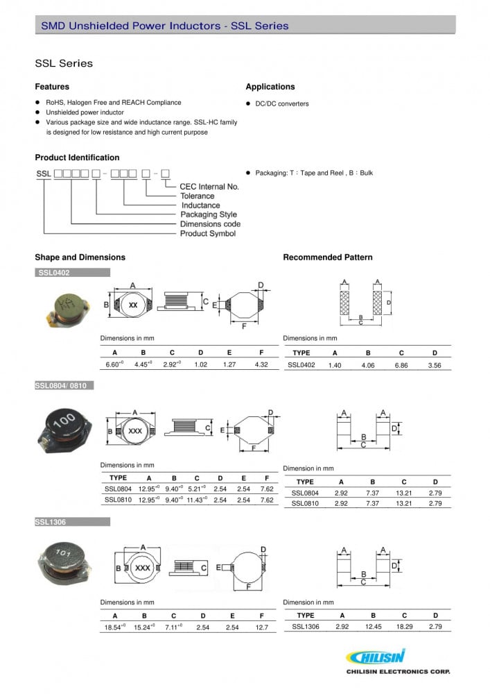 Chilisin SSL Series datasheet page 1