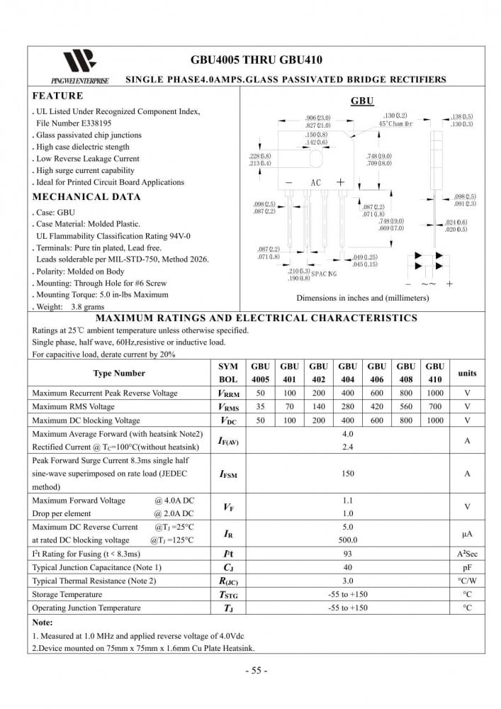 GBU410 datasheet page 1