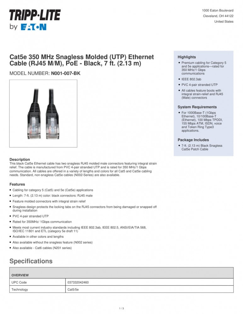 N001-007-BK technical document page 1