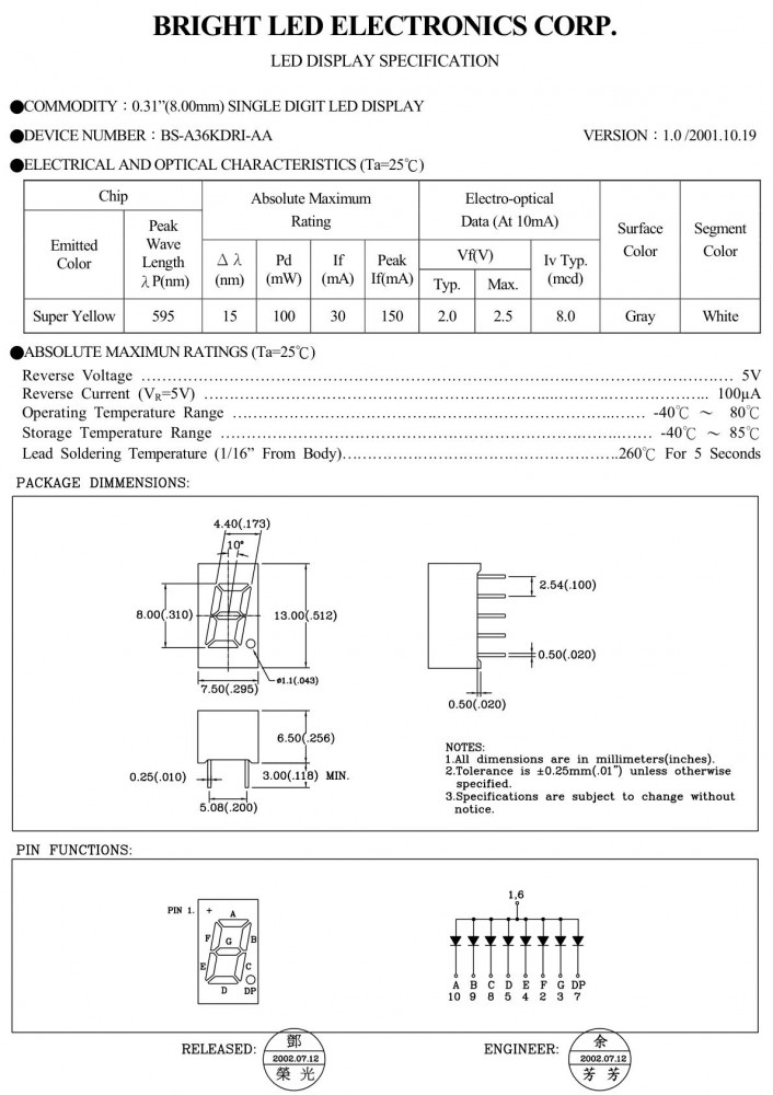 BS-A36KDRI-AA specification sheet page 1