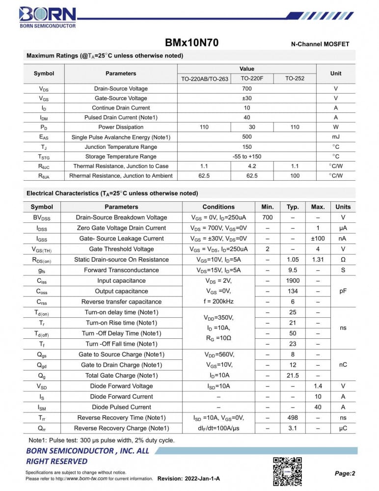 BMF10N70G datasheet page 2