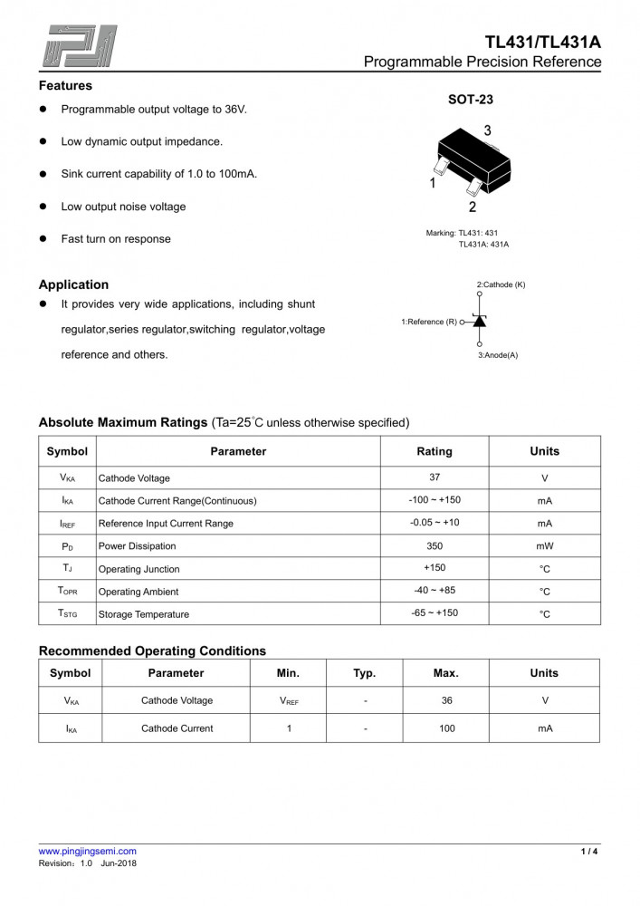 PJSEMI TL431A datasheet page 1