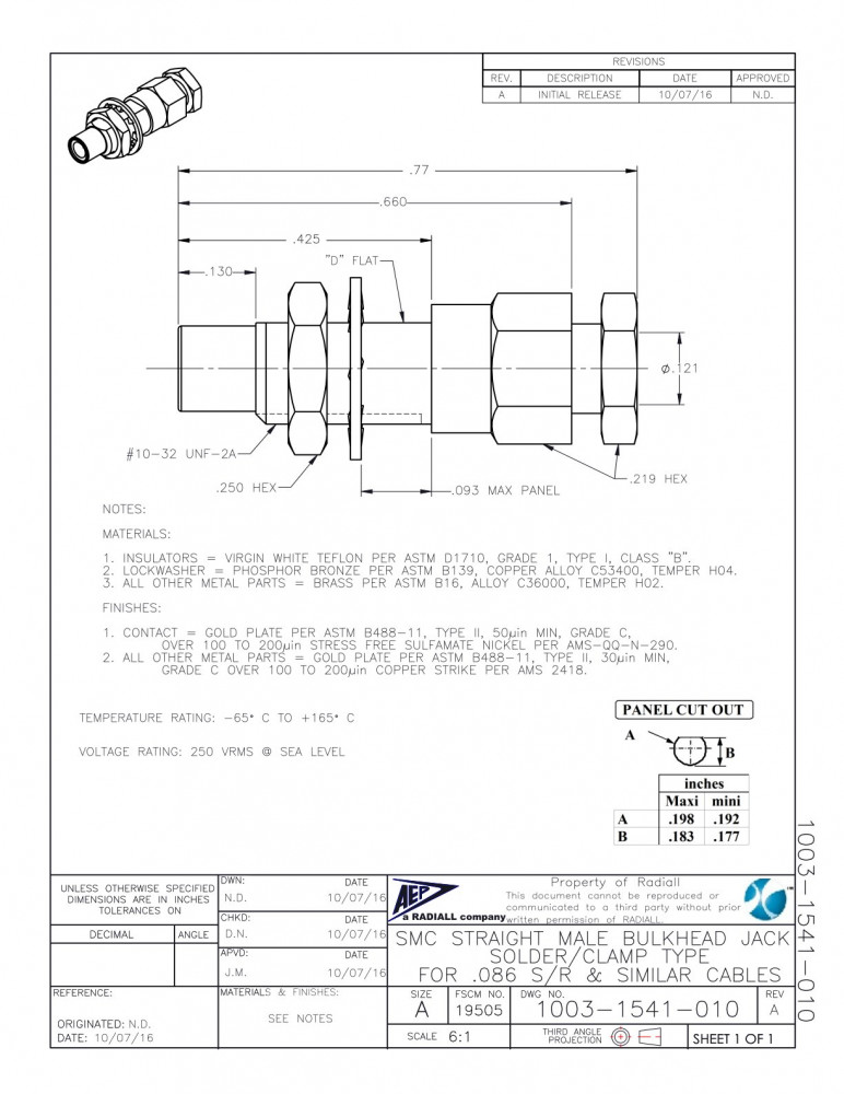 Radiall 1003-1541-010 product drawing preview